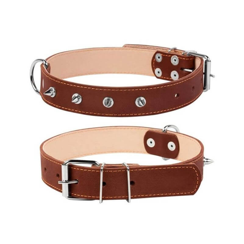 COLLIER CUIR CLOU 35MM 48/63 MARRON